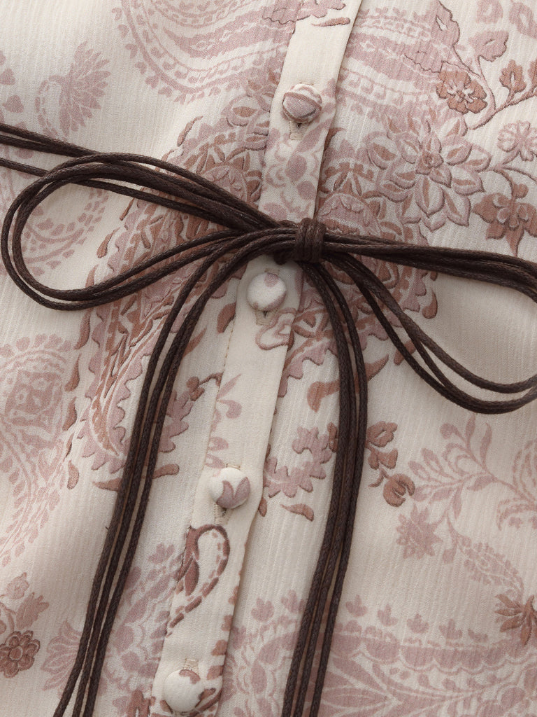 10MM Mulberry Silk Paisley Print Women Maxi Dress With Two Self-Tie Be ...