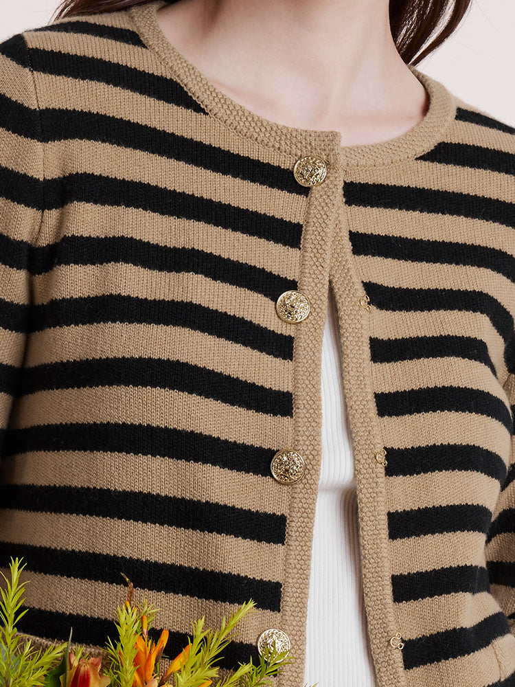 Button Up Woolen Striped Lady Cardigan – GOELIA