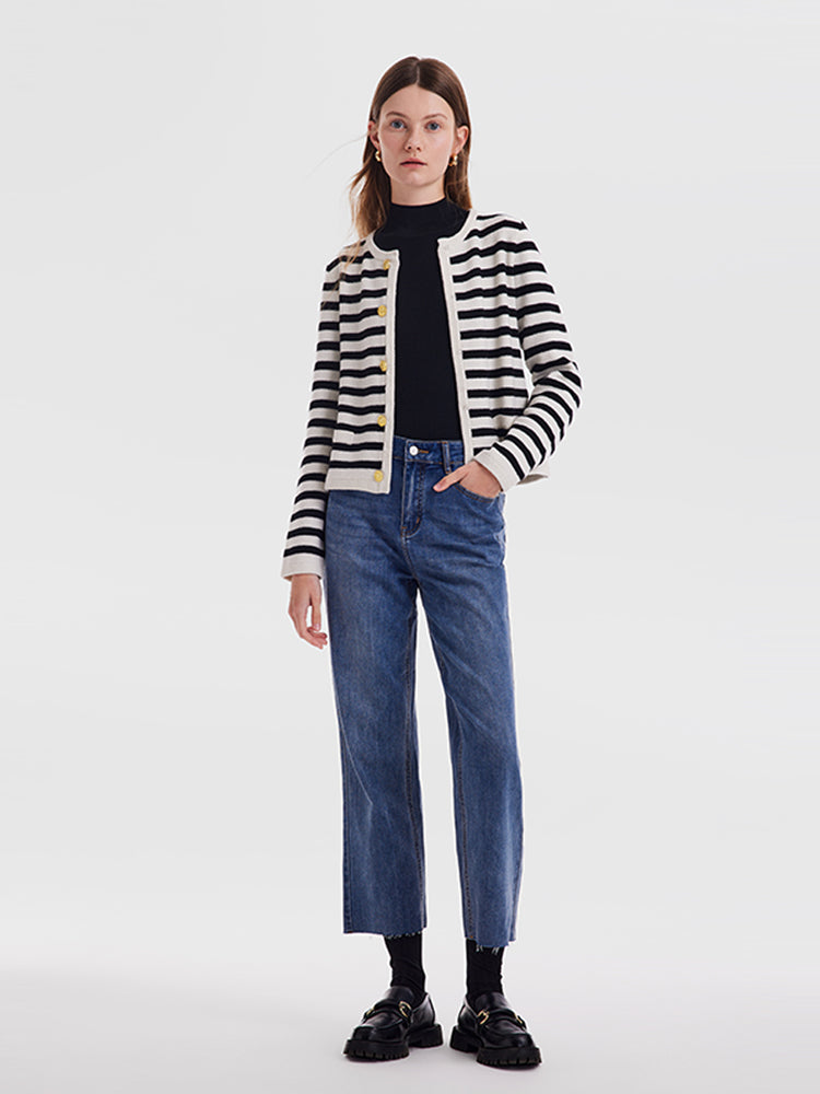 Button Up Woolen Striped Lady Cardigan – GOELIA