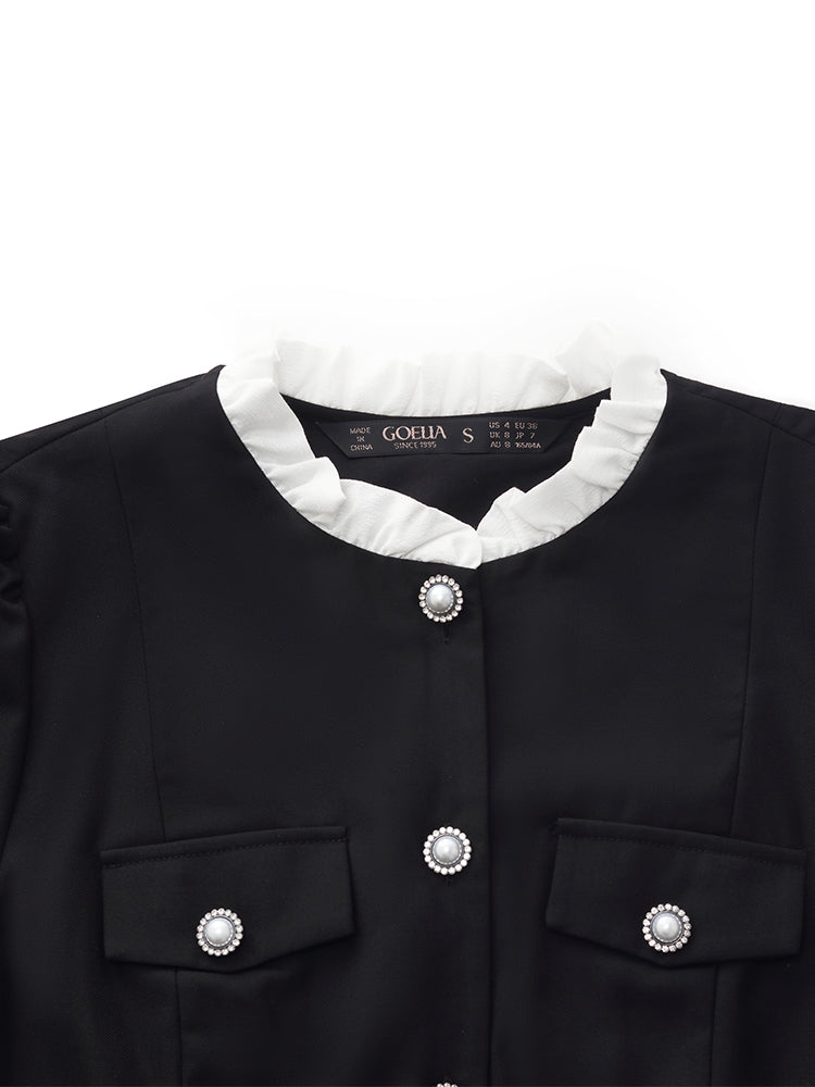 Ruffle Trim Pearl Buttons Women Mini Dress – GOELIA