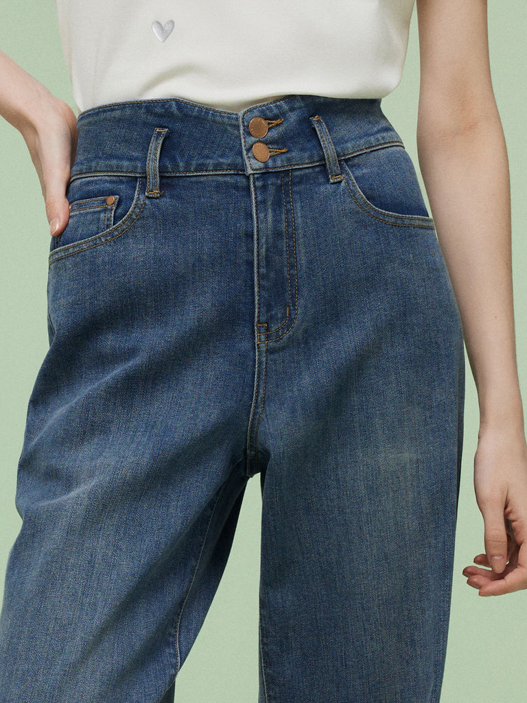 Denim Women High-Waisted Straight Leg Jeans – GOELIA