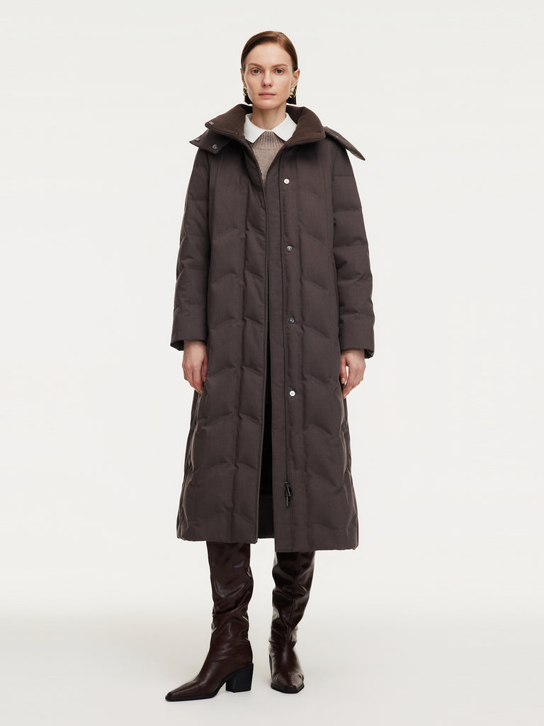 Diamond Quilted Hooded Long Goose Down Wrap Coat – GOELIA