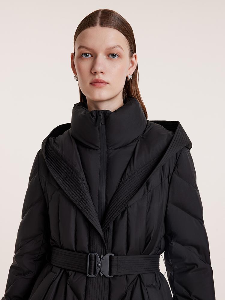 Triple Protection Fabric Hooded Gathered Waist Goose Down Garment – GOELIA