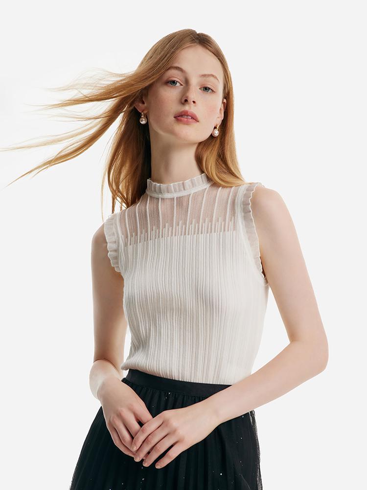 Tencel And Woolen Lace Ruffle Women Tank Top – GOELIA