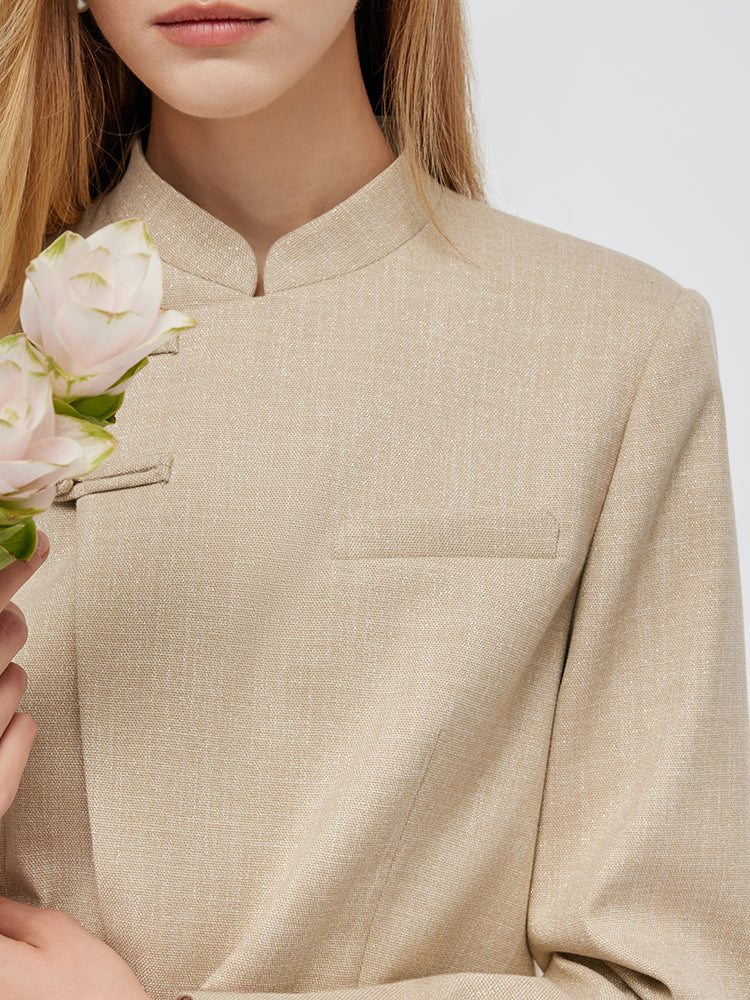 New Chinese-Style Mandarin Collar Crop Jacket And Pleated Skirt Two-Pi ...