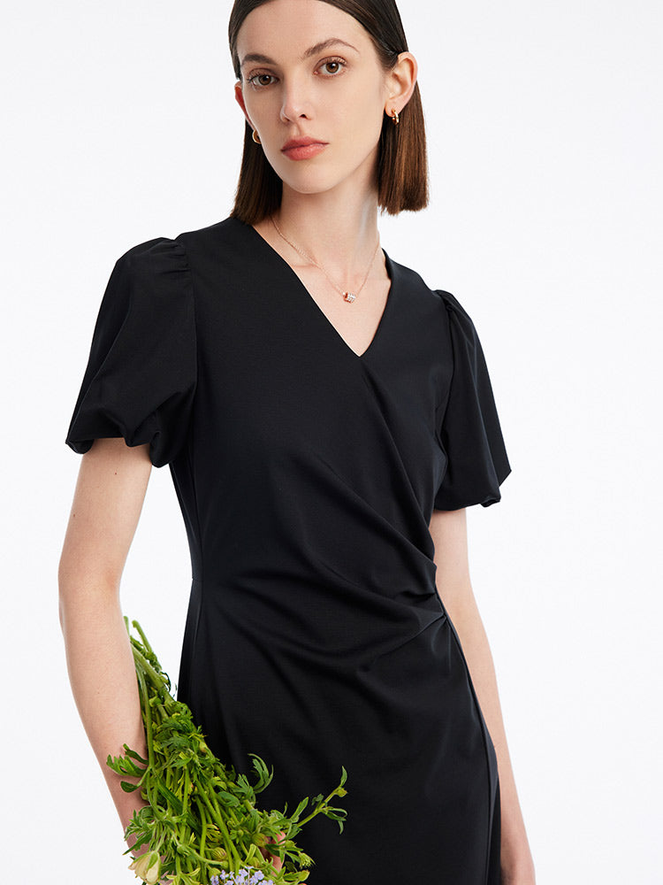 Ruched Mermaid V-Neck Midi Dress – GOELIA